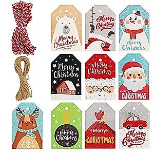 Koogel 100 Pcs Christmas Tags, Christmas Gift Tags Christmas Gift Tags Xmas Paper Tags for DIY Christmas Holiday Gift Wrapping Stamp Label Packaging Business Card