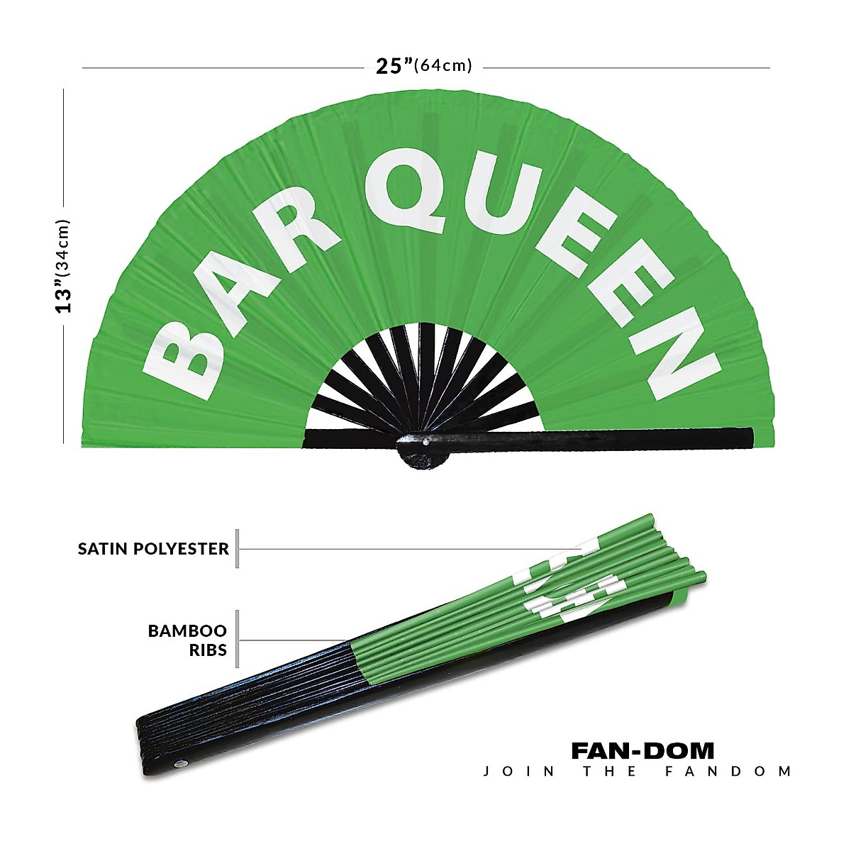 Bar Queen hand fan foldable bamboo circuit hand fan funny gag slang words expressions statement gifts Festival accessories Rave handheld Circuit event fan Clack fans (Green)