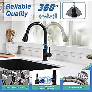 Kitchen Faucet with Pull Down Sprayer, Black Kitchen Faucet with 3 Functions Sprayer, Single Handle Stainless Steel Faucet for Kitchen Sink with Water Lines, Matte Black