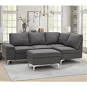 Esright Right Facing Sectional Sofa with Ottoman,Convertible Corner Couches with Armrest Storage, Sectional Couch for Living Room & Apartment, Right Chaise & Gray