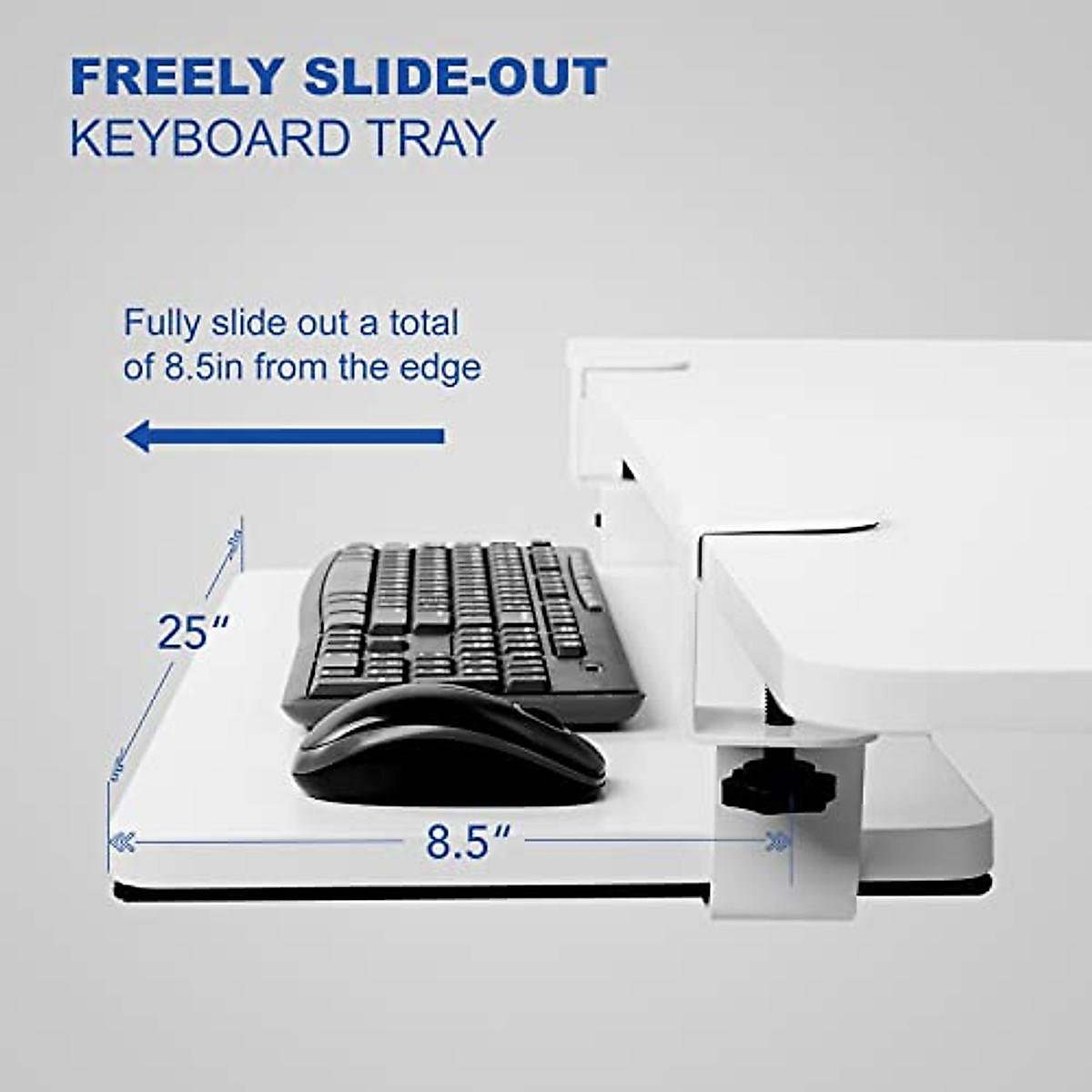 FlexiSpot Keyboard Tray Under Desk with C Clamp Mount 25 (30 Including Clamps) x 12in Adjustable Mouse Computer Keyboard Platform(White)