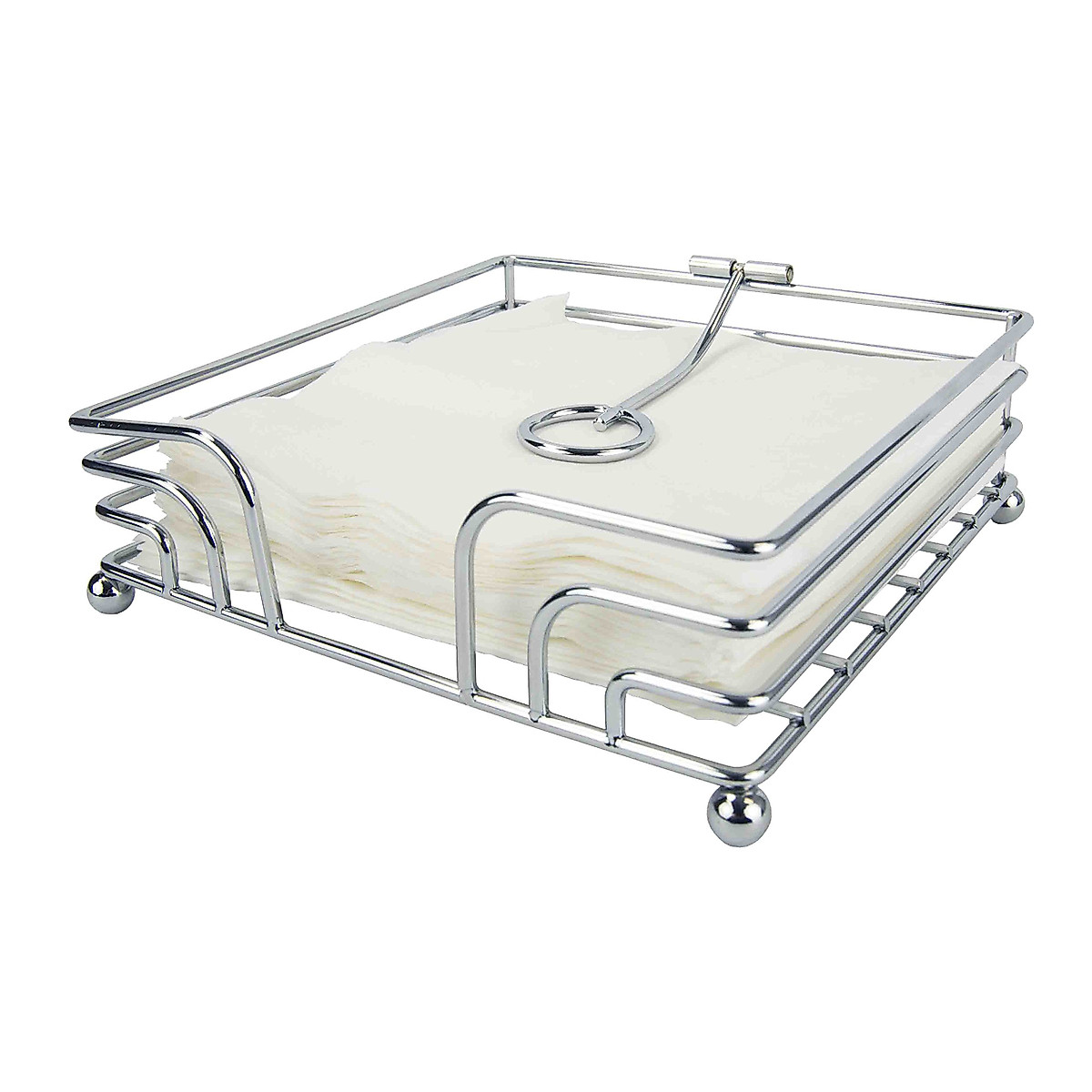 Home Basics Chrome Plated Steel Flat Napkin Holder with Weighted Pivoted Arm, Indoor and Outdoor Use, Silver (1)