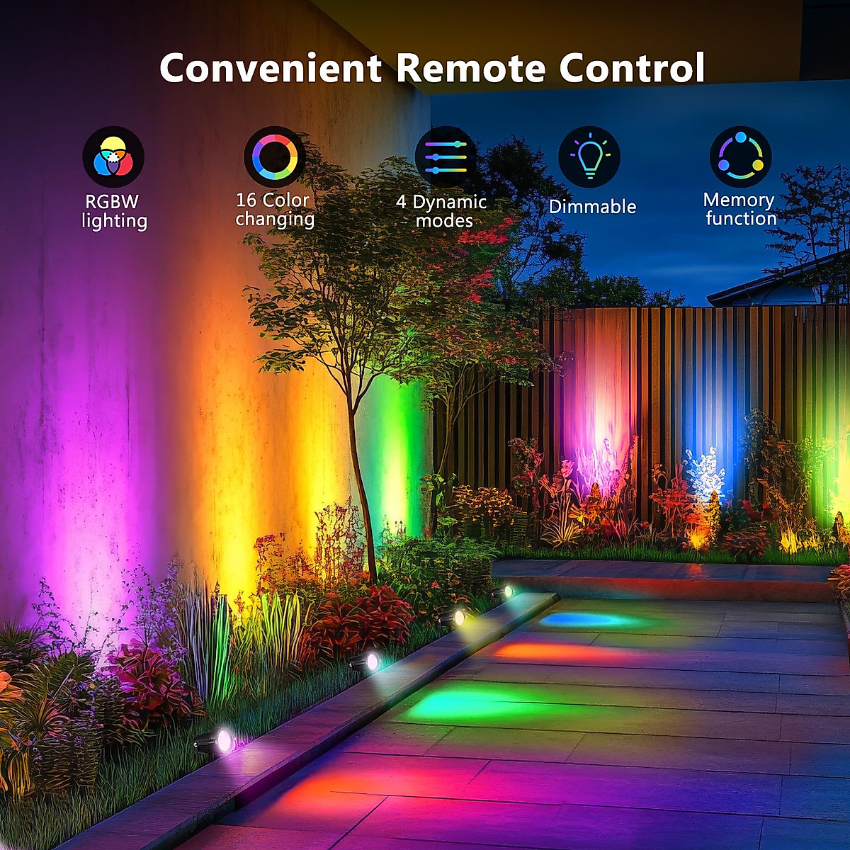 OurLeeme Lawn Flood Light Stake, 2-in-1 Waterproof Outdoor Remote controlle Landscape Lighting Spotlight Wall Light for Yard Garden Driveway Pathway Pool (4 Pack)