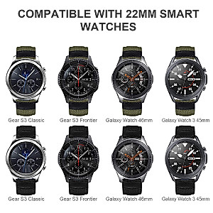 Maxjoy Compatible Galaxy Watch 46mm Bands, Galaxy Watch 3 45mm Band, Gear S3 Bands S3 Frontier Classic Nylon 22 mm Replacement Strap Compatible with Samsung Galaxy 46mm/ 3 45mm/ Gear S3 Watch, 2 Pack