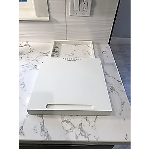 Kitchen Wooden Countertop Caddy Slider Tray | Solid Wood Tray and Frame | Smooth Rolling Wheels | 13" X 13" | Useful for Coffee Maker/Stand Mixer/Blender (Swiss Coffee White)