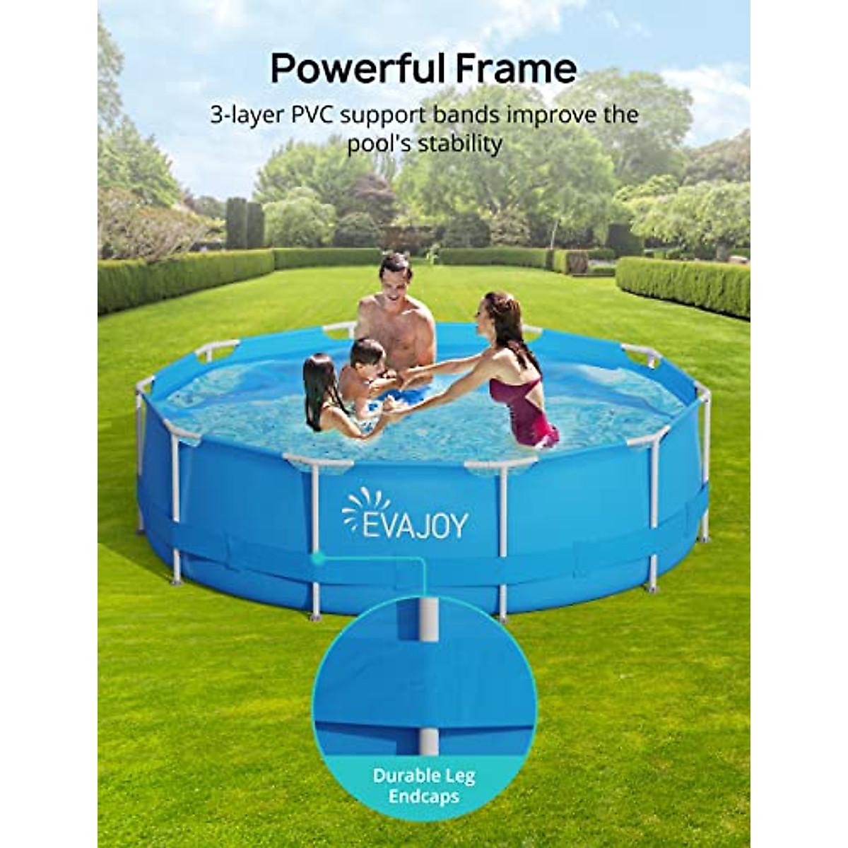 EVAJOY 12ft x 30in Metal Frame Swimming Pool, Outdoor Round Above Ground Pool with Steel Frame, Heavy-Duty PVC, Easy Assembly for Backyard, Garden, Lawn