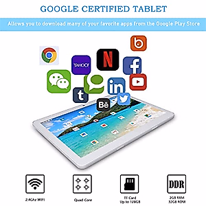 WECOOL Tablet 10 Inch, Android Tablet 9.0 Pie, 2GB RAM 32GB ROM, 3G Phone Dual SIM Card Slots and Cameras, GMS Certified, Support Bluetooth, WiFi, GPS (Silver)