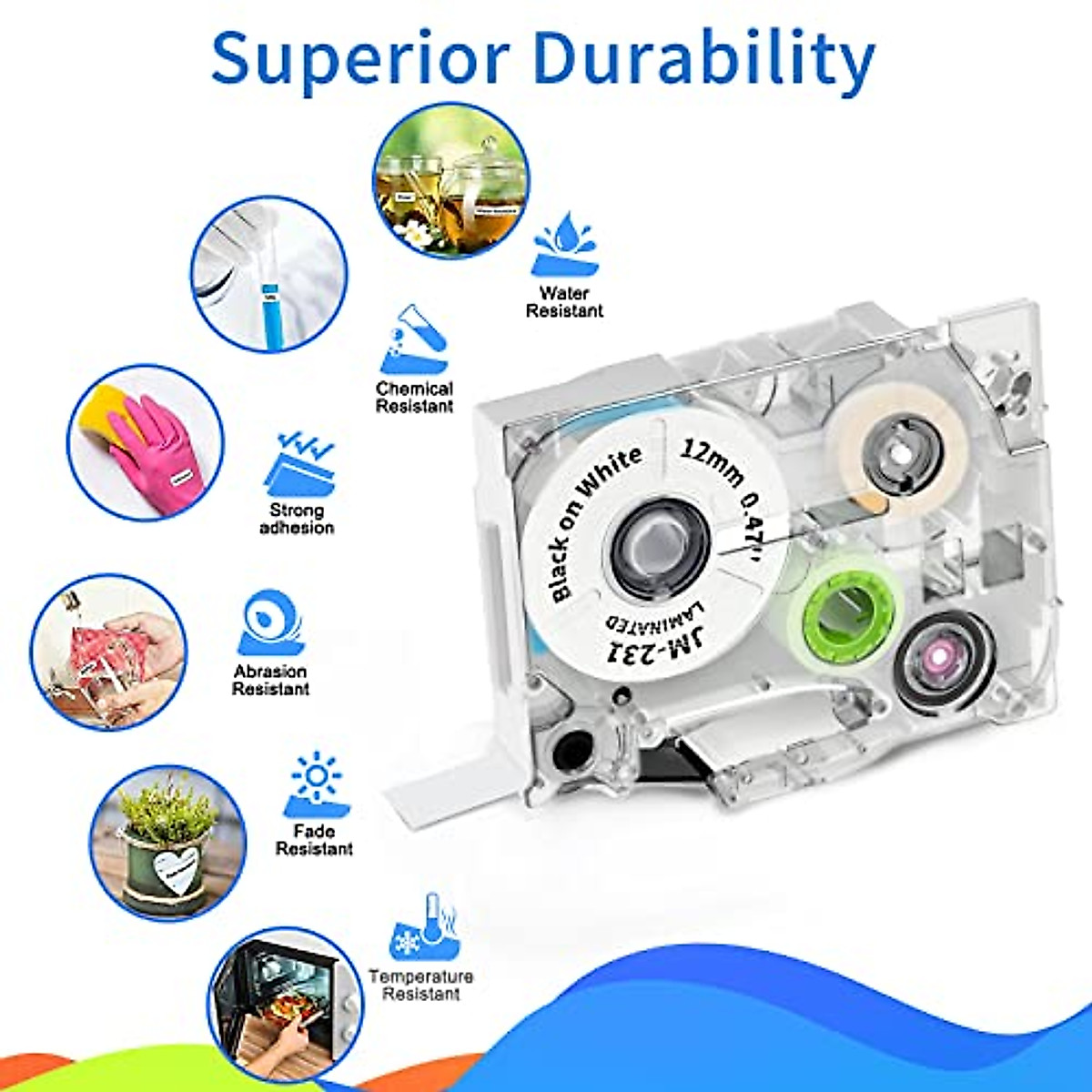 Suminey Compatible Label Tape Replacement for Brother P Touch TZe Label Maker Tape 12mm 0.47 Inch Laminated TZe-231 TZe-131 TZe431 TZe531 TZe631 TZe731 for D210S & Brother PT-D210 PTH110 D400, 6-Pack