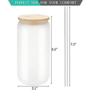 8 Pack Sublimation Glass Cans Frosted Sublimation Beer Can Glass with Bamboo Lids Borosilicate Glasses Tumbler Mason Jar Cups Mug with Plastic Straw for Beer, Juice, Soda, Iced Coffee, Drinks 18oz