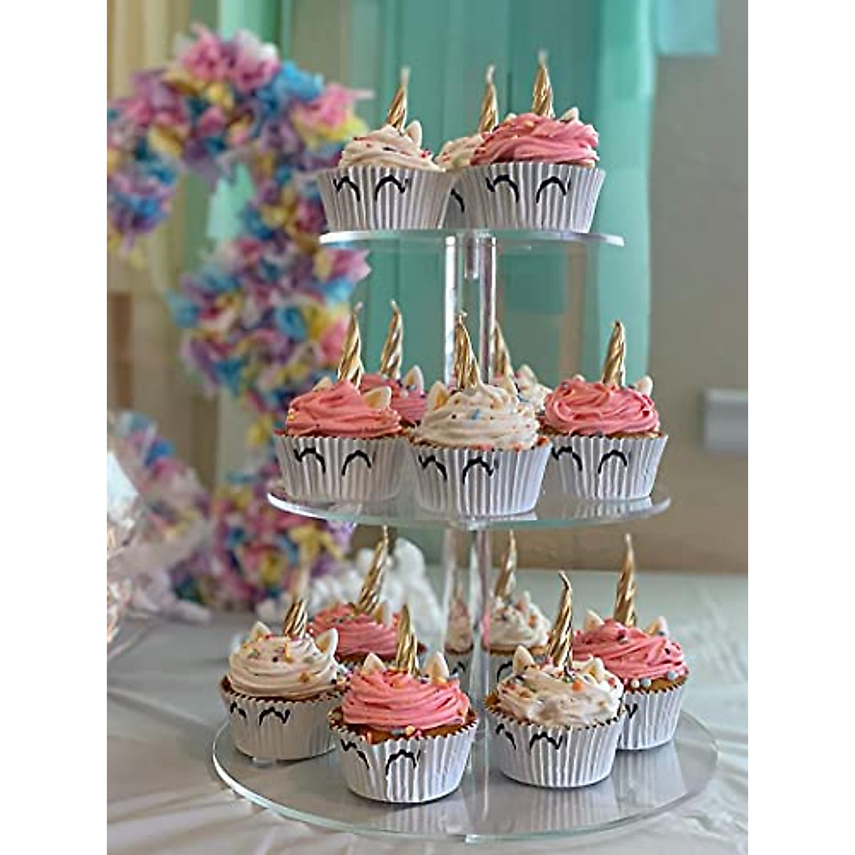 HMROVOOM Acrylic Cupcake Holder,Cupcake Tier Stands, Clear Acrylic Cupcake Stand,Cupcake Rack for Party Wedding Birthday 3 Tier Round(4.7 "Between 2 Layers)
