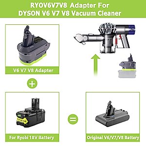 BTRUI [Upgrade] 3 in 1 for Dyson V6 V7 V8 Battery Adapter for Ryobi 18V ONE+ Battery, for Dyson SV03 SV04 SV09 DC62 DC59 SV10 V11 Vacuum Cleaner Converter (V6 V7 V8 Common)