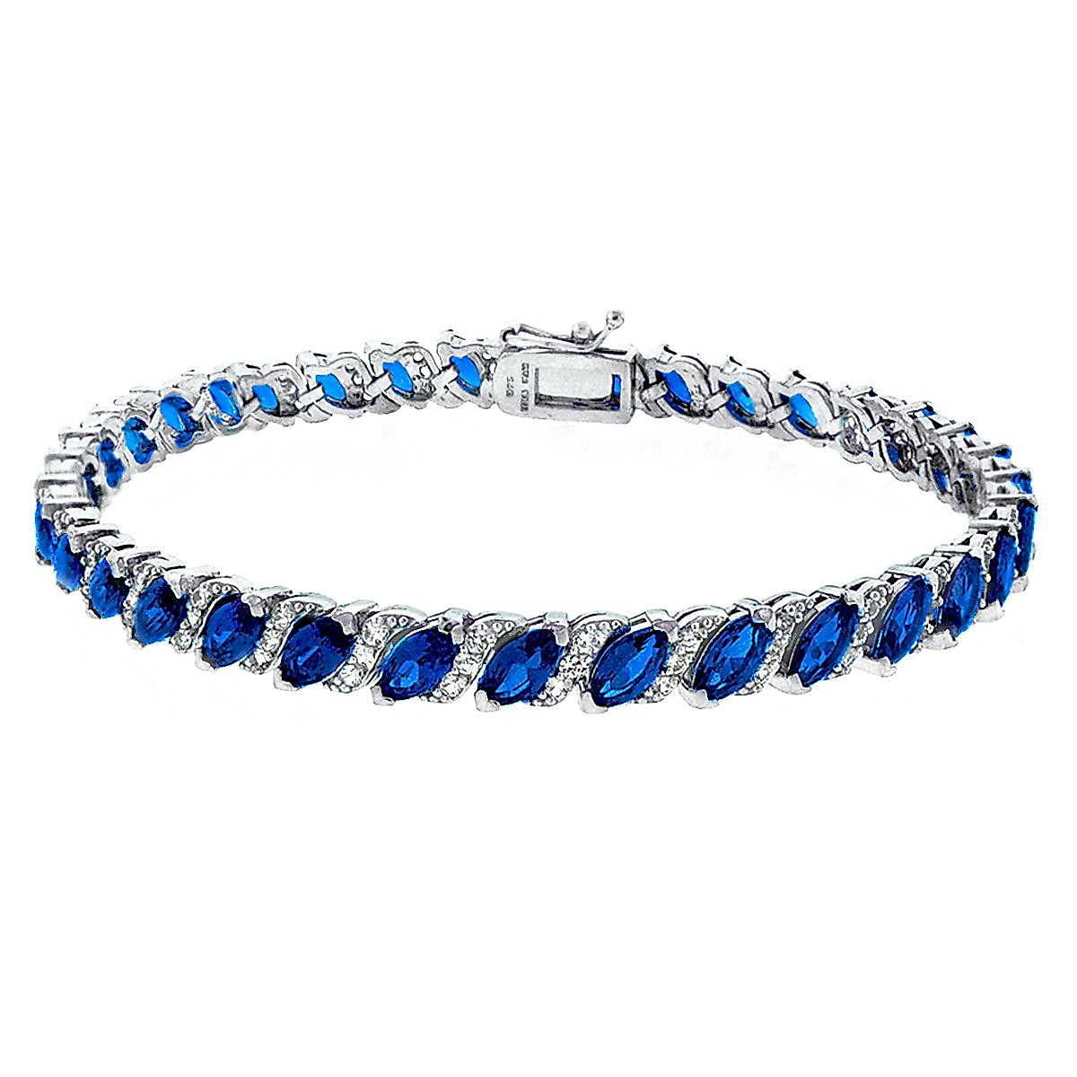 B. BRILLIANT Sterling Silver Created Blue Sapphire Marquise-cut Tennis Bracelet for Women with Jewelry Gift Box