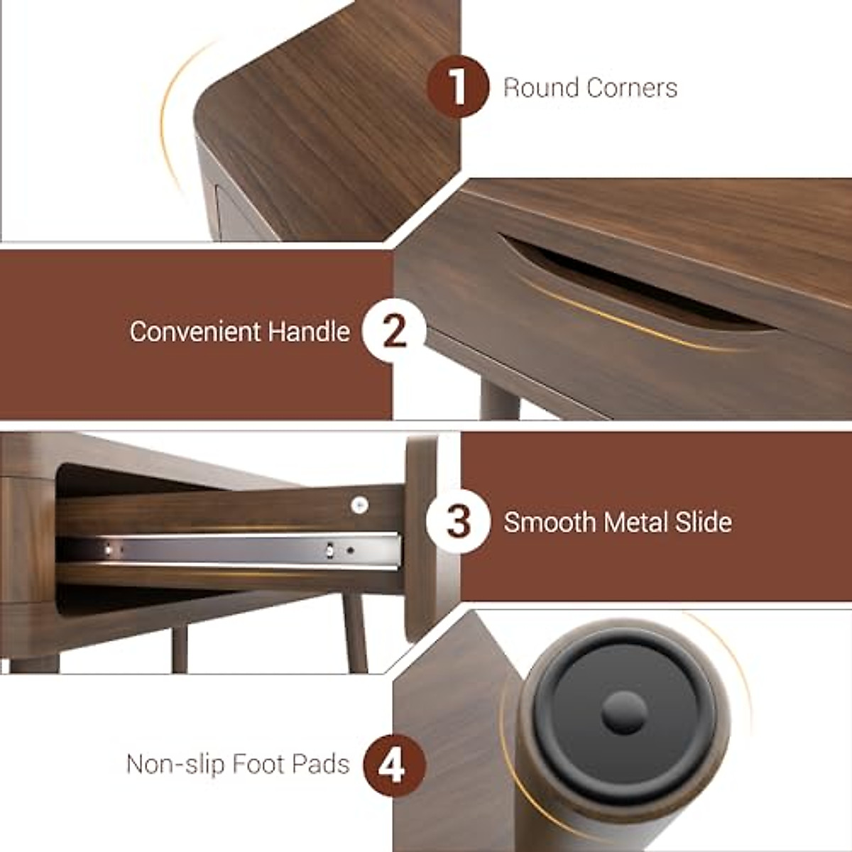 Tangkula Mid-Century Desk with 2 Drawers, Writing Study Desk, PC Laptop Desk, Home Office Computer Workstation for Small Space, Makeup Vanity Console Table (Walnut)