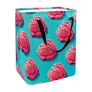 Ice Cream Blue Laundry Basket Large Cloth Organizer Bag Basket Foldable Laundry Hamper with Handles