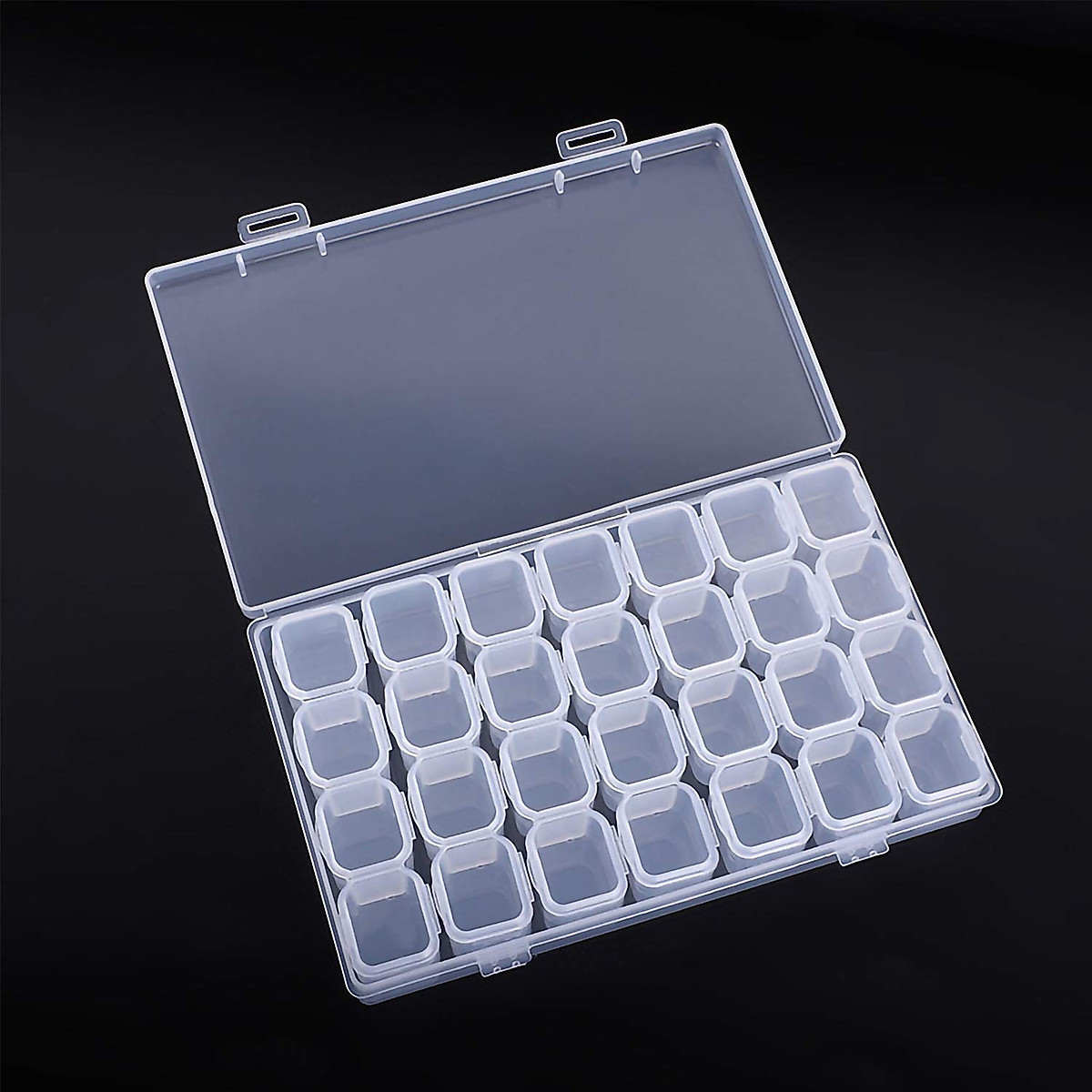 3 Pack 28 Grids Clear Plastic Organizer Box Plastic Jewelry Box Movable Dividers Earring Storage Containers Diamond Painting Storage Case for Cross Stitch Accessories, Nails, Sewing Supplies