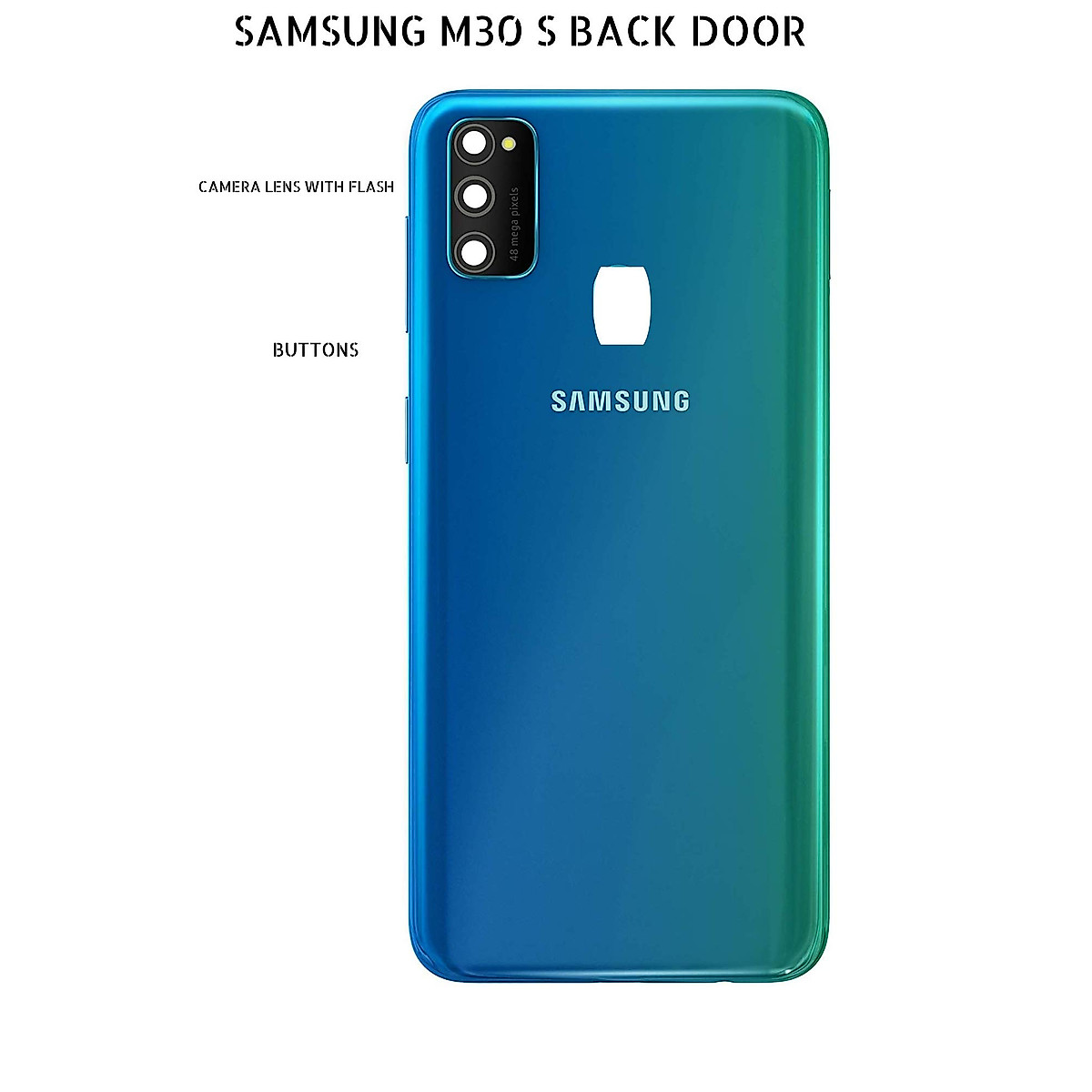 PS FORTUNET Replacement Back Battery Door Cover Panel with Camera Lens Logo and Buttons for Samsung Galaxy M30s M-M307F/DS - Sapphire Blue