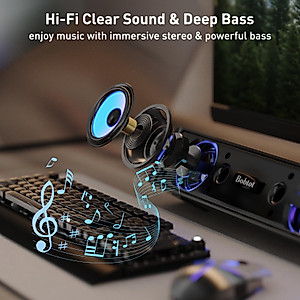 Bobtot Computer Speakers Desktop Soundbar - HiFi Stereo Audio RGB Mini Sound Bar External Speaker with Bluetooth AUX-in Wired USB Powered Volume Control for PC Laptop Tablets Monitor