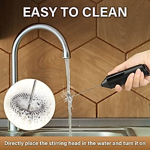 YSSOA Electric Milk Frother Handheld with Stainless Steel Stand Battery Operated Whisk Drink Mixer for Coffee, Frappe, Latte, Matcha, Hot Chocolate, Black (1 Pack, Black2)