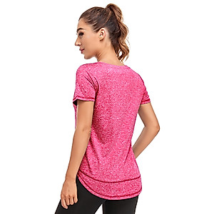 Abrooical Women's Athletic Short-Sleeved Running T-Shirts Lightweight Quick Dry Workout Training Yoga Crewneck Tops Red X-Large