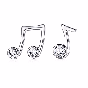 925 Sterling Silver Music Note Stud Earrings with Cubic Zirconia Asymmetry Musical Theme Jewelry for Women Gifts for Music Lover (style1)