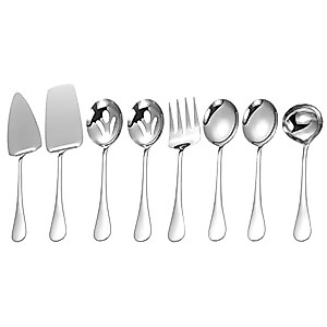 Stainless Steel Serving Utensils,8 Pcs Serving Set with Serving Spoons,Serving Fork,Soup Ladle,Lasagna Server,Pie Server,Polished Serving Utensil Set for Buffet Parties Home,Dishwasher Safe