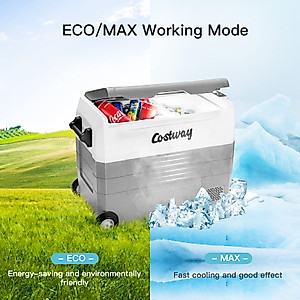 COSTWAY Car Refrigerator with Wheels, 58-Quart Dual-Zone Electric Cooler with 12V/24V DC, 100-240V AC, -4°F to 50°F, Portable 12 Volt Refrigerator RV Fridge Freezer for Home Camping Vehicles, Grey