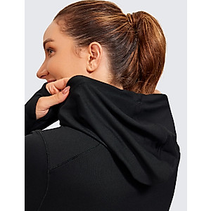 CRZ YOGA Workout Long Sleeve Shirt for Women Hoodie Pullover Athletic Hooded Long Sleeves Sports Gym Tops with Thumbhole Black Small