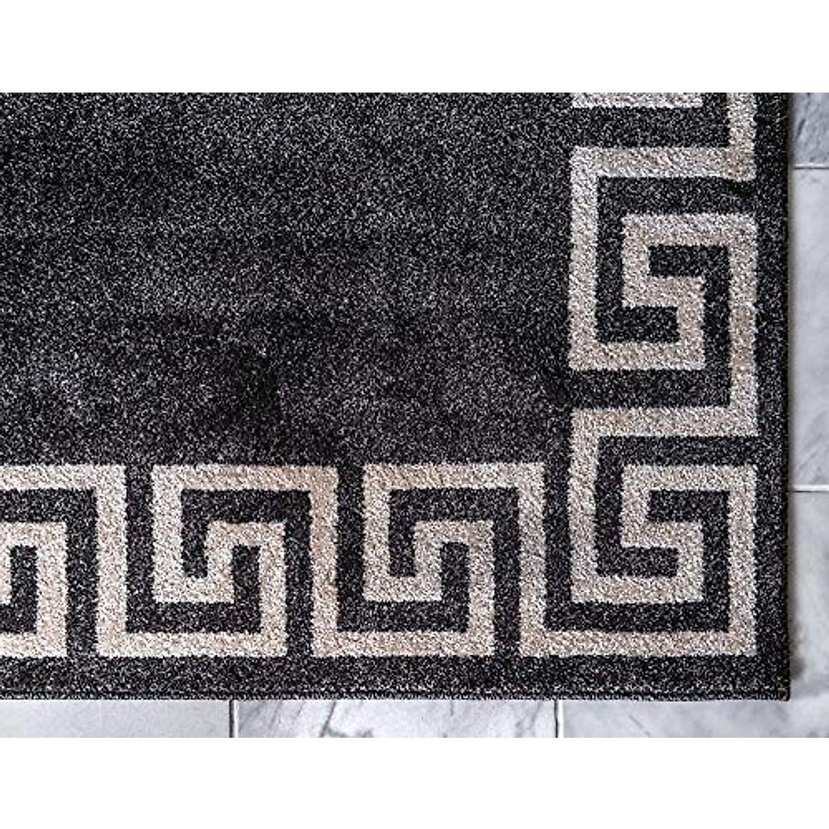 Unique Loom Athens Collection Classic Geometric Modern Border Design Area Rug, 2 ft x 6 ft, Charcoal/Beige