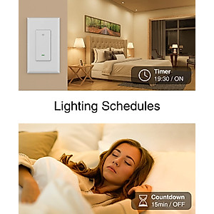 GHome Smart Switch, 2.4Ghz Wi-Fi Switch Works with Alexa, Google Assistant Single-Pole,Neutral Wire Required,UL Certified,Remote/Voice Control and Schedule, No Hub Required, (2 Pack)