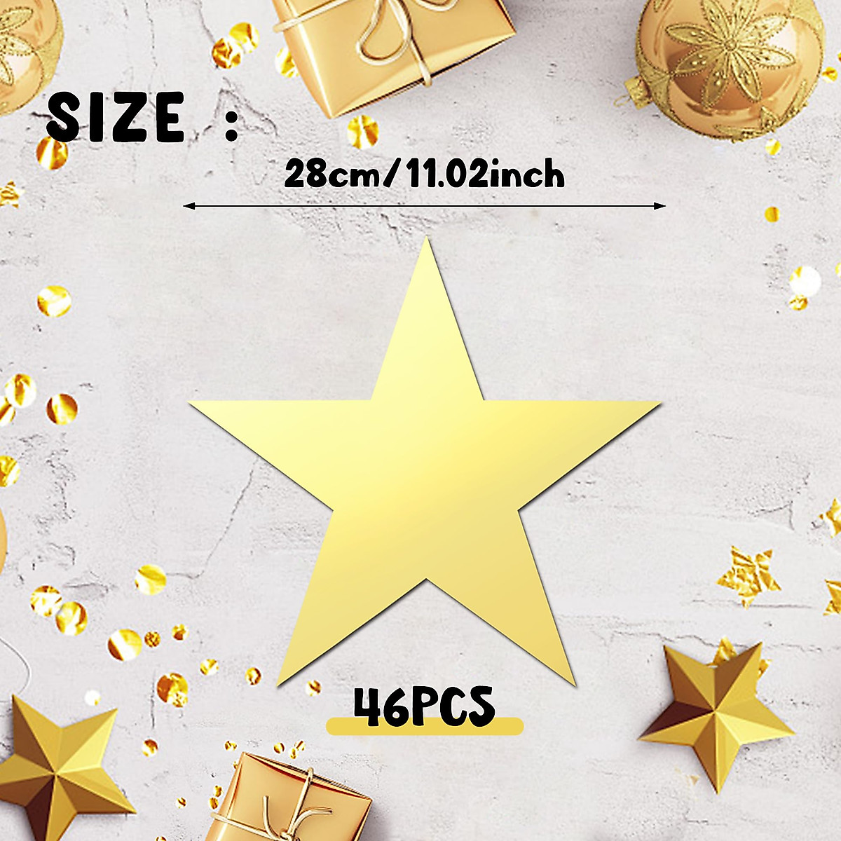 46 PCS Glitter 11 Inch Large Gold Five Star Cutouts Double Printed Paper Star Decorations Star Confetti Cutouts Cardboard Stars for Bulletin Board Stars Accents Classroom Wall Party Decoration