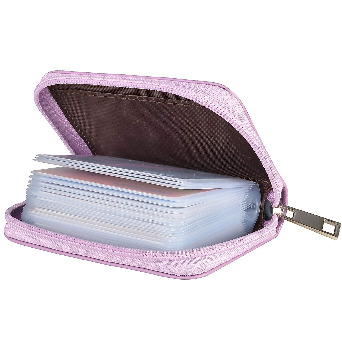 Easyoulife Genuine Leather Credit Card Holder Zipper Wallet With 26 Card Slots (Light Purple)