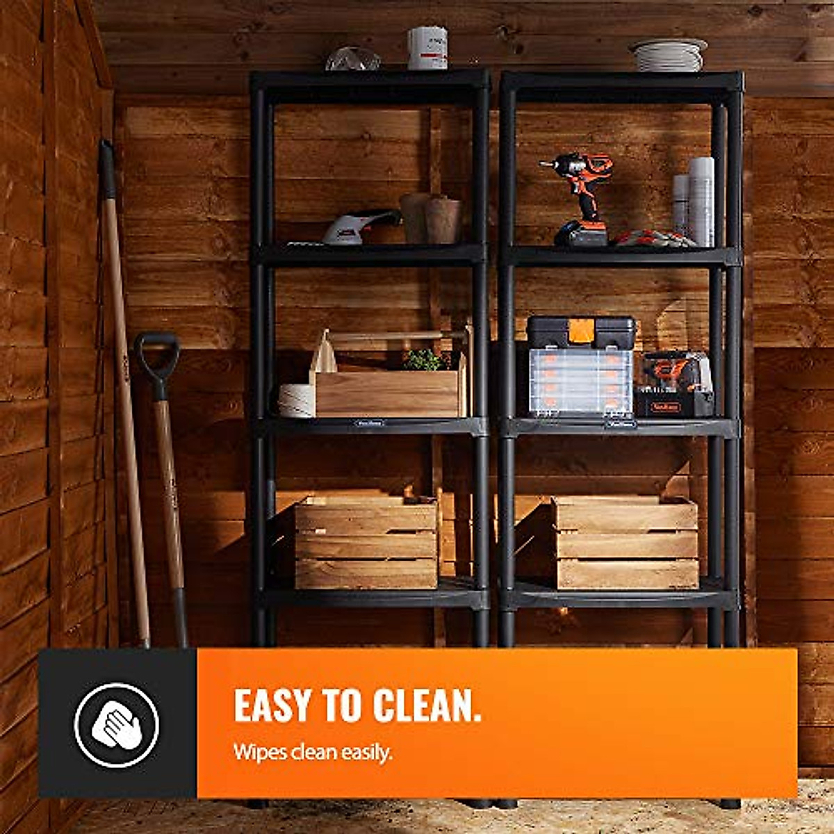 VonHaus 5 Tier Garage Shelving Unit (Pack of 2) - Black Plastic Interlocking Utility Storage Shelves - Each Unit: 68 x 24 x 12 inches