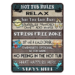 V VIBEPY All Over Printed Hot Tub Rules Metal Sign 12x16 Inches, Hot Tub Sign, Funny Rules Sign, Bathroom Metal Sign, Decorations Sign, Outdoor Metal Sign, Hot Tub Rules Sign (Hot Tub Rules)