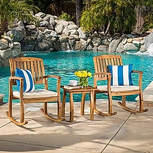 Christopher Knight Home Selma Acacia Rocking Chairs with Cushions, 2-Pcs Set, Teak Finish