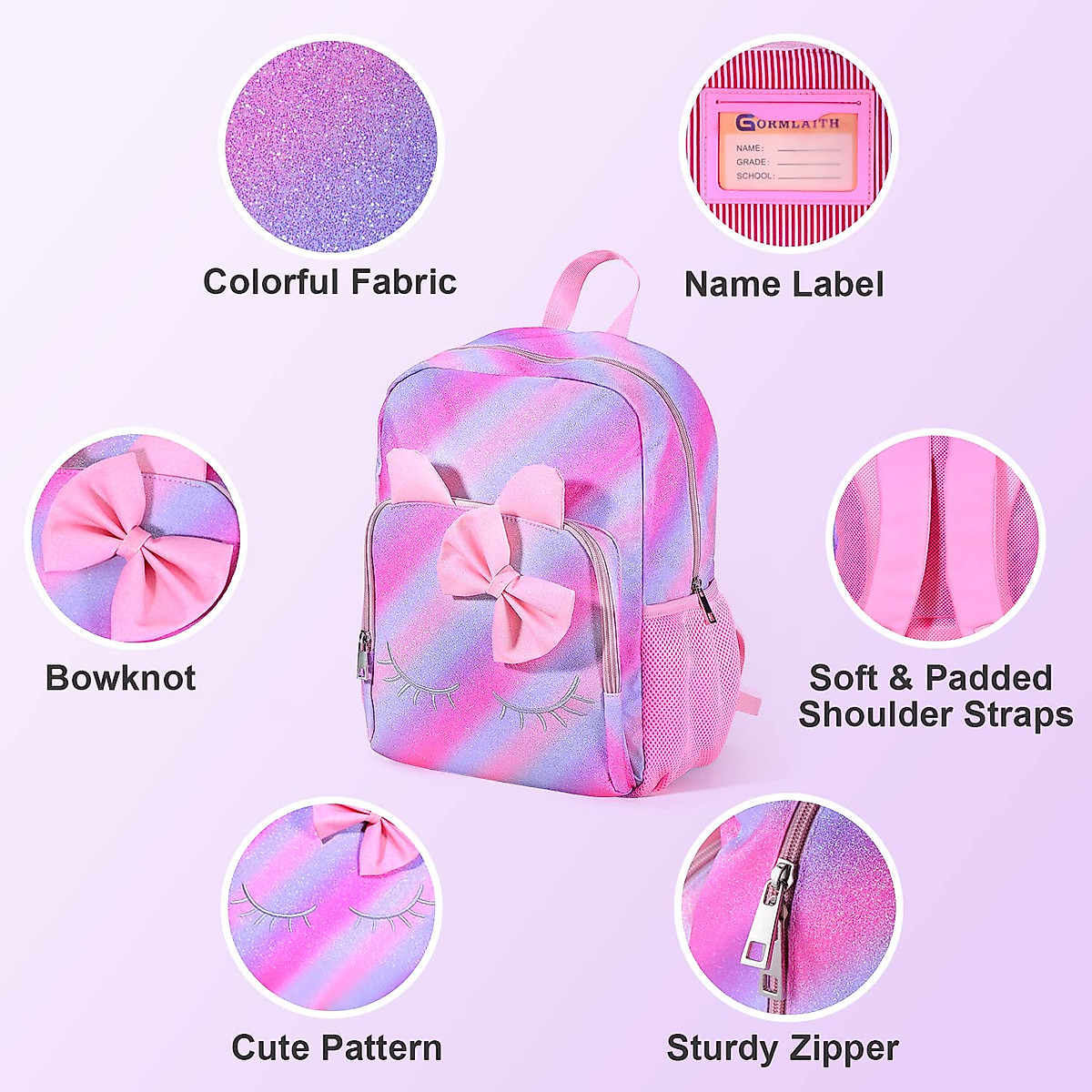 Gormlaith Backpack for Girls, Unicorn Rainbow Kids Backpack, Lightweight Cute Toddler School Backpack, Pink Book Bags for Girls, Kindergarten Preschool Backpack for Girls, Lunch Box Carry Bag