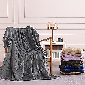 HOMLYNS Heated Blanket Heated Throw, Electric Blanket with 3 Hours Timer Auto-Off & 4 Heating Levels, Double-Layer Flannel Heating Blanket with ETL Certification, Machine Washable (50" x 60", Grey)