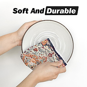 Artoid Mode Orange Flowers Bohemia Boho Kitchen Towels Dish Towels, 18x26 Inch Daily Seasonal Decoration Hand Towels Set of 2