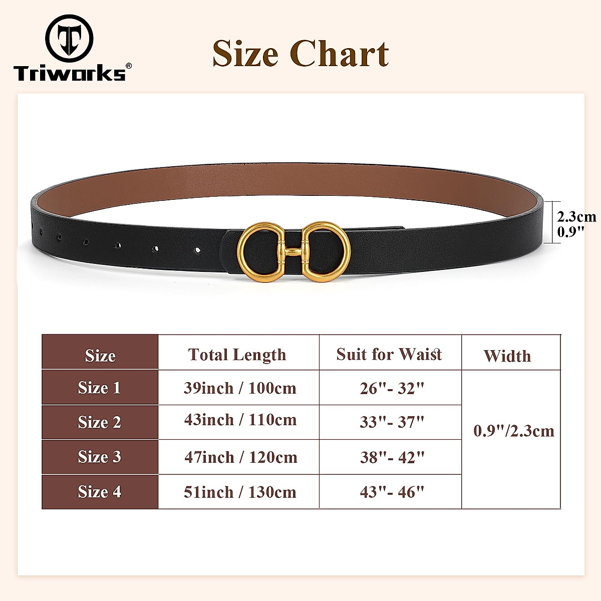 TRIWORKS Women Reversible Leather Belt for Jeans Pants Fashion Ladies Belt with Gold Buckle, A-Black+Brown, Suit for Waist 26"-32"