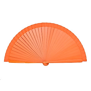 Spanish Folding Fan for Women Vintage Wooden Hand Fan for Dance Party Performance and Gift(Orange)