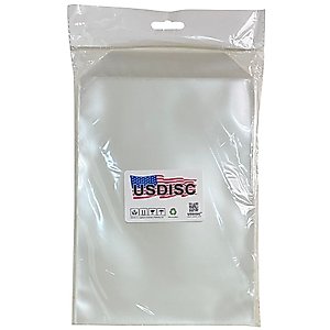 USDISC Storage Pockets 6.75 x 9.5, Flap, 4mil Stamp & Die, Clear, Pack of 100