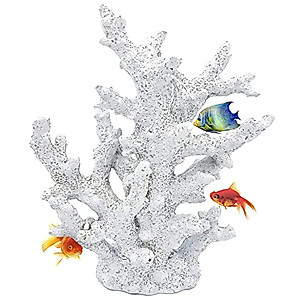 kathson Artificial Coral Ornament Resin Coral Decor for Fish Tank Underwater Sea Plants Decorations Aquarium Landscape (White)