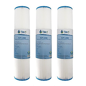 Tier1 1 Micron 20 Inch x 4.5 Inch | 3-Pack Pleated Cellulose Whole House Sediment Water Filter Replacement Cartridge | Compatible with Pentek ECP1-20BB, 255493-43, 4PAY4, Home Water Filter