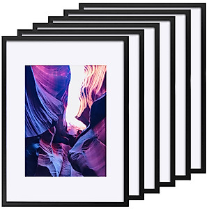TWING 11x14 Picture Frames Set of 6, Gallery Wall Frame Set Display Photo 8 x 10 with Mat or 11 x 14without Mat Black Composite Wood Wall Mounting, Ideal Valentine Gifts for Him/Her