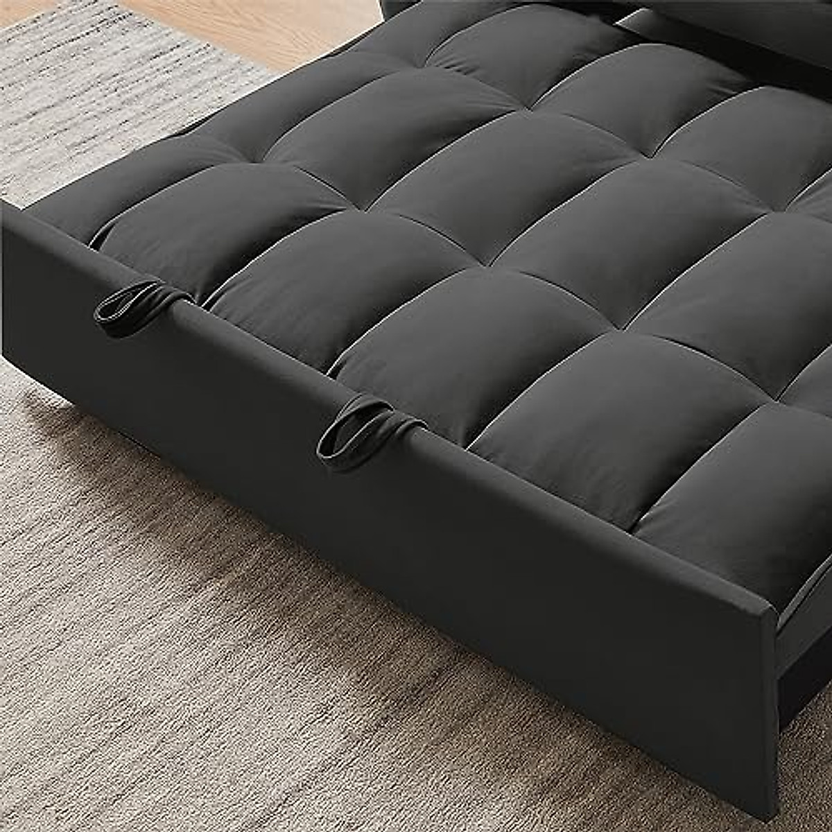 Polibi Convertible Sleeper Sofa Bed, Modern Velvet Loveseat Futon Sofa Couch w/Pullout Bed, Lounge Sofa w/Reclining Backrest, Toss Pillows, Storage Pockets, Black