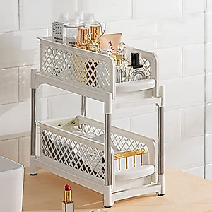 CHDHALTD Stainless Steel Sliding Cabinet Basket, Kitchen Organizer Under Sink Drawer Mesh Storage Rack with Pull for Bathroom Desktop Shelf(Grey)