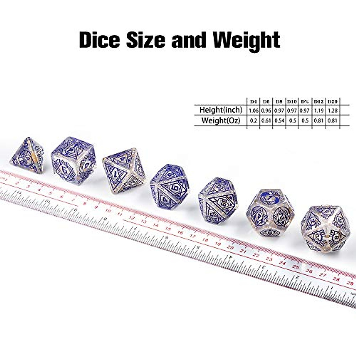 DNDND Giant DND Dice Set,7 PCS Translucent Polyhedral D&D Dice Set with Gift Metal Box for Dungeons and Dragons DND Rolling and Table Games (Translucent with Purple Number)