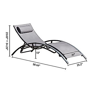 VARVIND Outdoor Patio Chaise Lounge Chairs, Chaise Lounge Outdoor Set of 2, 5 Adjustable Backrest Positions, Adjustable Patio Lounge Chair with Headrest Suitable for Poolside, Balcony,Backyard (Grey)
