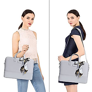 MOSISO Laptop Bag for Women, 15.6 inch Computer Bag Compatible with MacBook Pro 16 inch, HP, Dell, Lenovo, Asus, Razer Notebook, Laptop Shoulder Briefcase with Strap and Silk Scarf, Grey