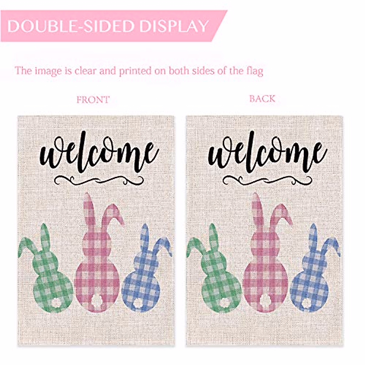 Welcome Easter Garden Flag Double Sided Easter Bunny Vertical Burlap House Flags, Spring Rustic Farmhouse Yard Outdoor Decoration 12.5 x 18 Inch