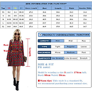FANCYINN Womens Christmas Plaid Dresses Flannel Button Down Long Sleeve Shirt Dress Winter Casual Dresses Mini Dress with Pockets Red & White & Black L